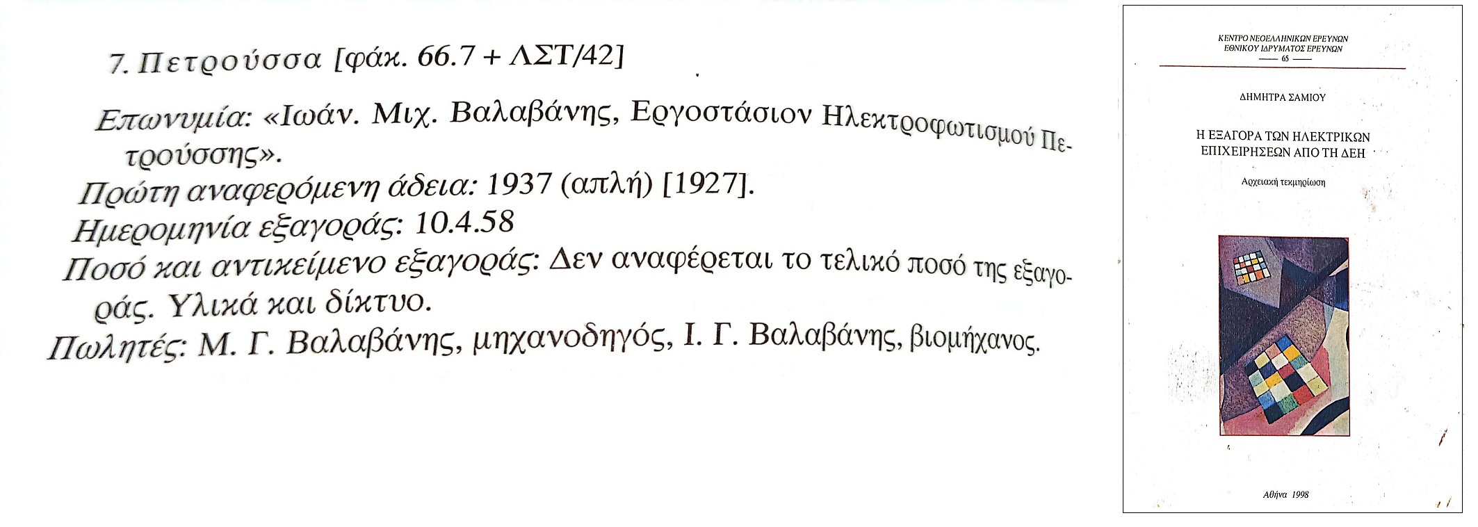 ΕΡΓΟΣΤΑΣΙΟ ΗΛΕΚΤΡΟΦΩΤΙΣΜΟΥ ΠΕΤΡΟΥΣΣΗΣ, Ι.Μ.ΒΑΛΑΒΑΝΗΣ | ΟΜΑΔΑ ΒΙ.Δ.Α